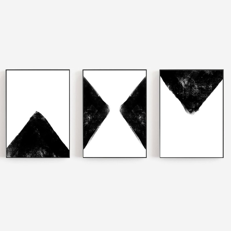 Triangle Geometric Print Wall Art Set of 3, Printable Digital B&W Art ...
