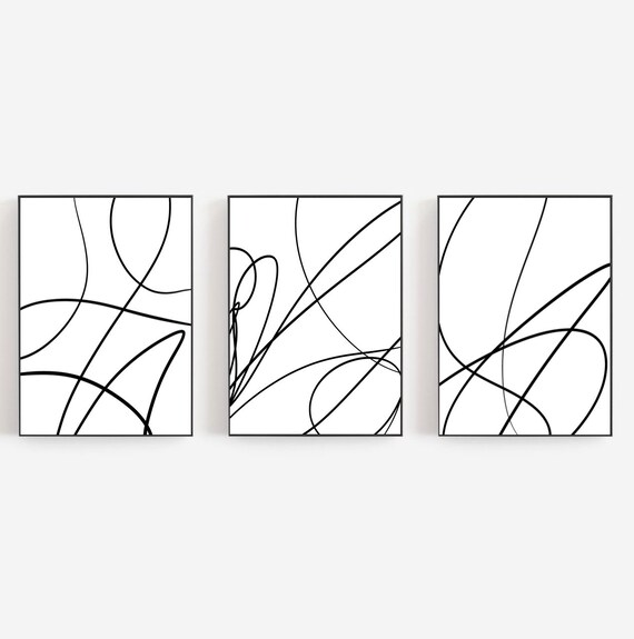 Instant Download Set of 3 Abstract B&W Line Art Prints Aesthetic Wall ...