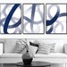 Navy Blue Line Artwork Set of 3, Printable Abstract Watercolour Blue ...