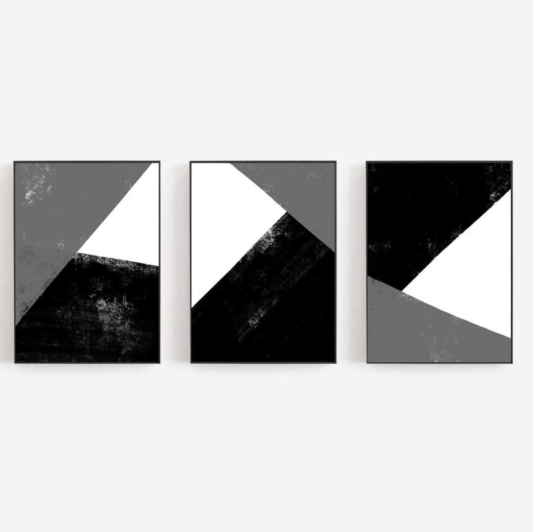 3 Piece Wall Art Abstract Geometric Shapes Prints Set, Modern Set of 3 ...