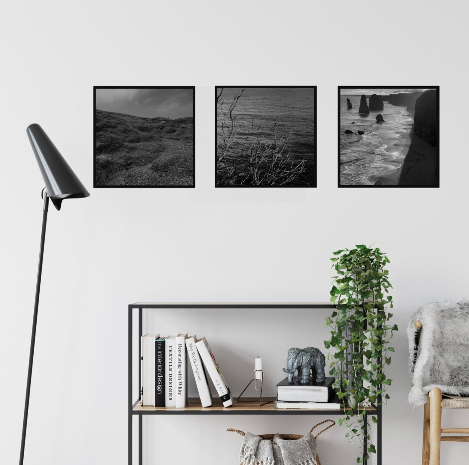 Square Photo Prints Black and White Nature Photography, 3 Piece Wall ...