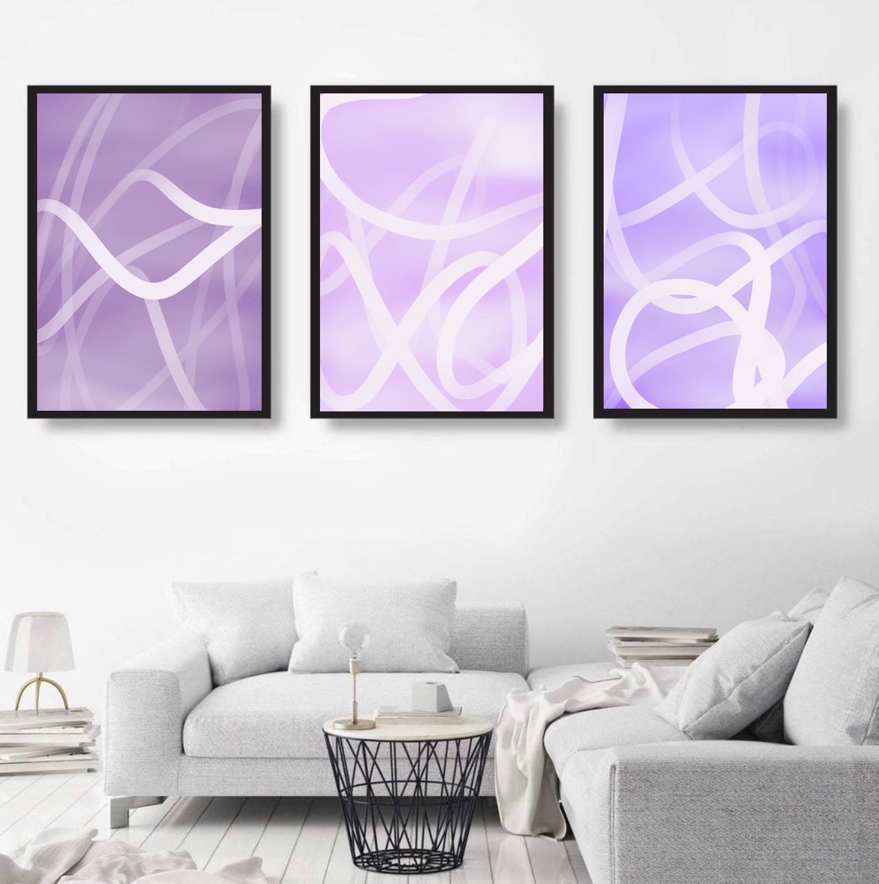 One Line Drawing Pastel Colours Set of 3 Abstract Art Prints - Etsy