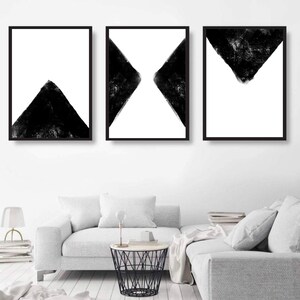 Triangle Geometric Print Wall Art Set of 3, Printable Digital B&W Art ...