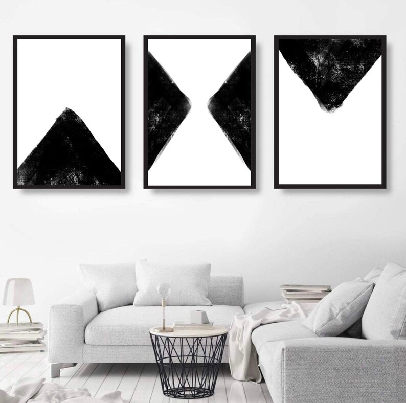 Triangle Geometric Print Wall Art Set of 3, Printable Digital B&W Art ...