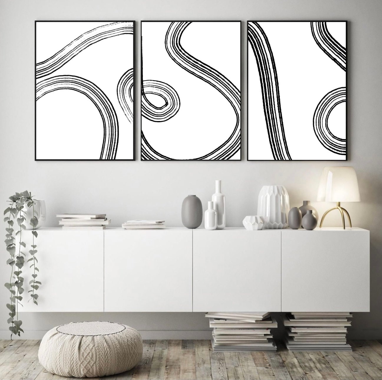 Set of 3 Abstract Black and White Line Art Prints Digital - Etsy
