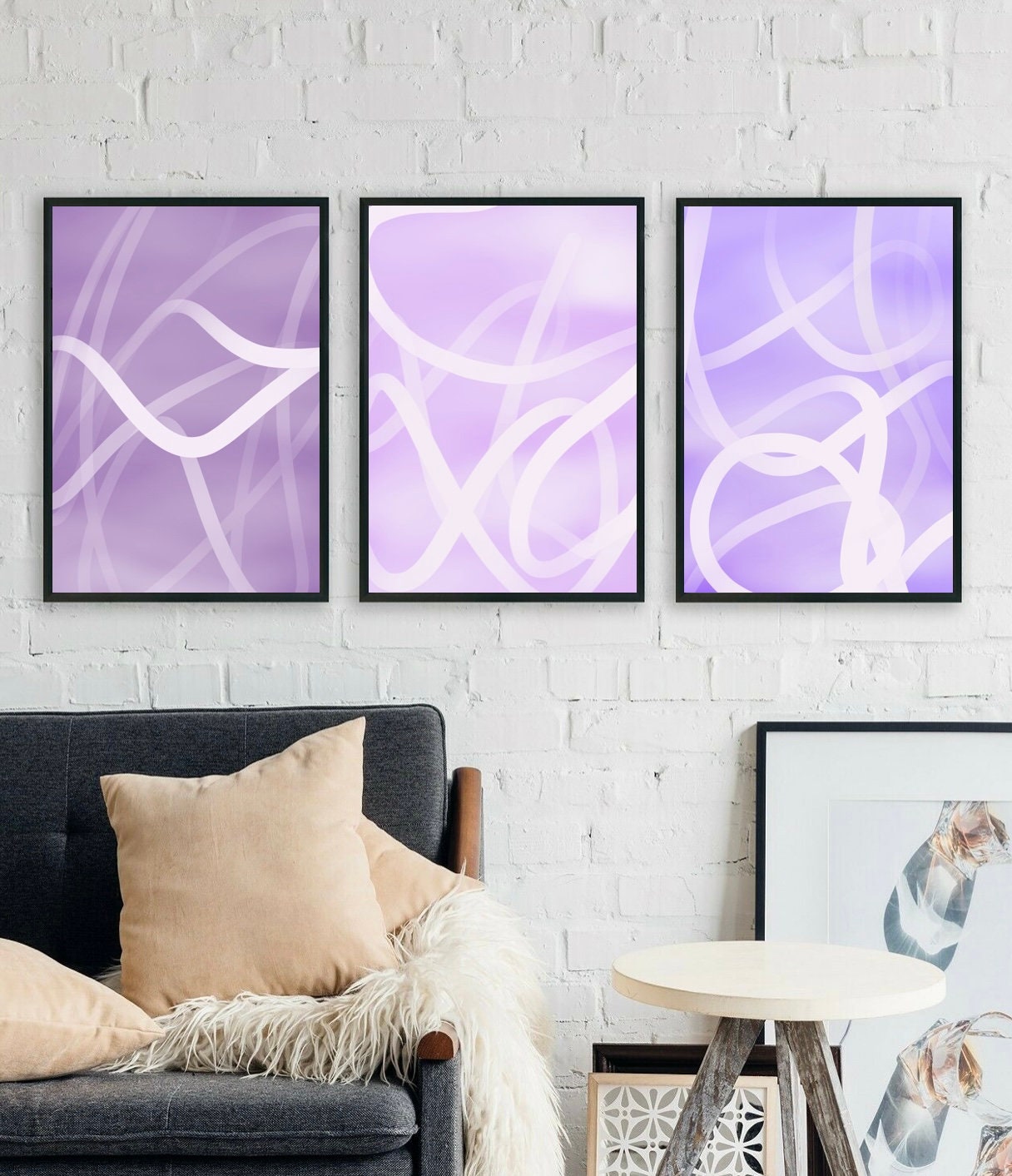 One Line Drawing Pastel Colours Set of 3 Abstract Art Prints - Etsy