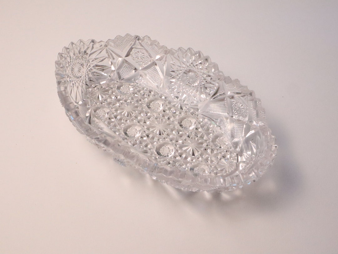 Vintage Brilliant Deep Cut Crystal Tray, Dish, Bowl, Sawtooth, Hobstar ...