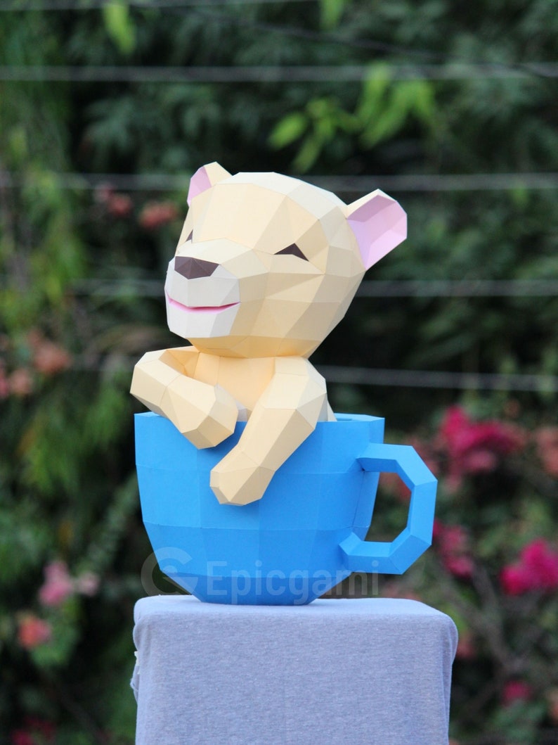 Lion Papercraft SVG and PDF Papercraft Lion in Cup 3d - Etsy