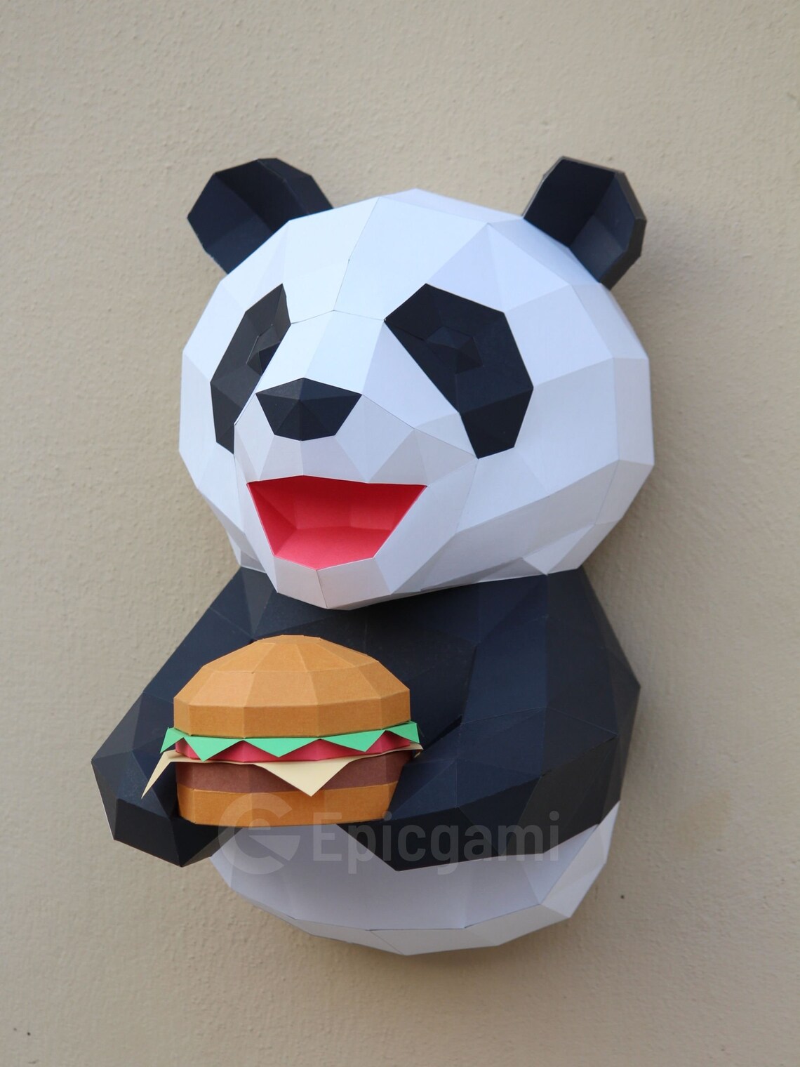 Papercraft panda model with burger low poly papercraft panda | Etsy