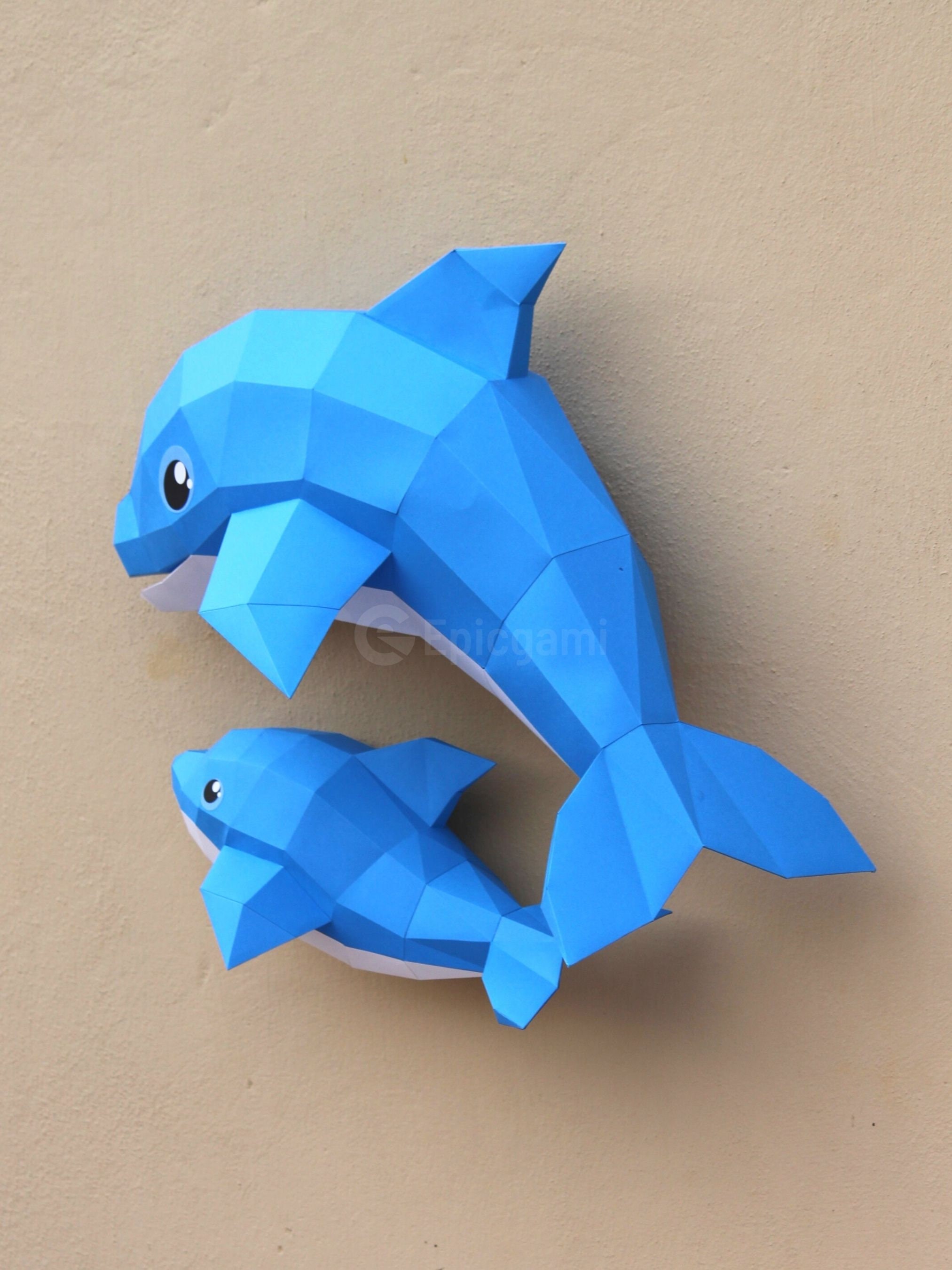Dolphin Papercraft pez papercraft mamá y bebé delfín modelo - Etsy México