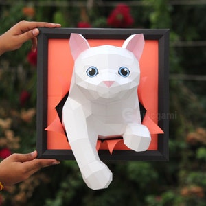 Manualidad de gato en papel 3D SVG y PDF, plantilla de modelo de gato ...
