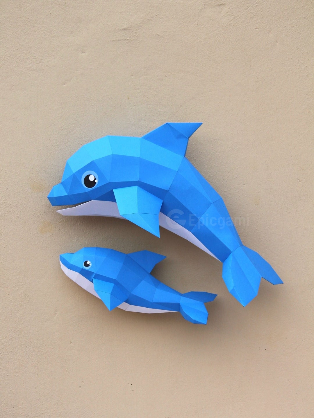 Dolphin Papercraft SVG and PDF, Papercraft Fish, Mom and Baby Dolphin ...