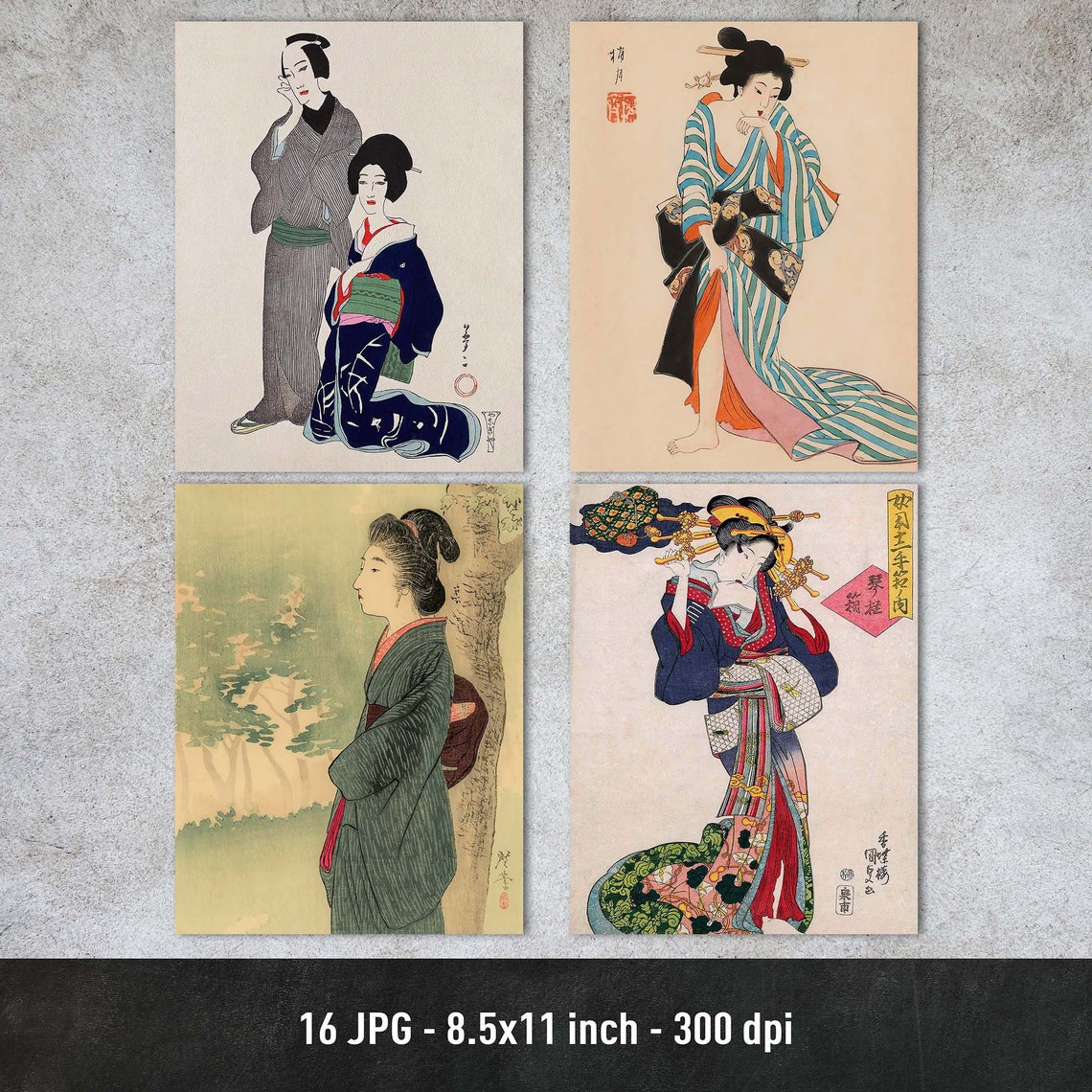Japanese Geisha Papers Digital Paper Vintage Illustrations | Etsy