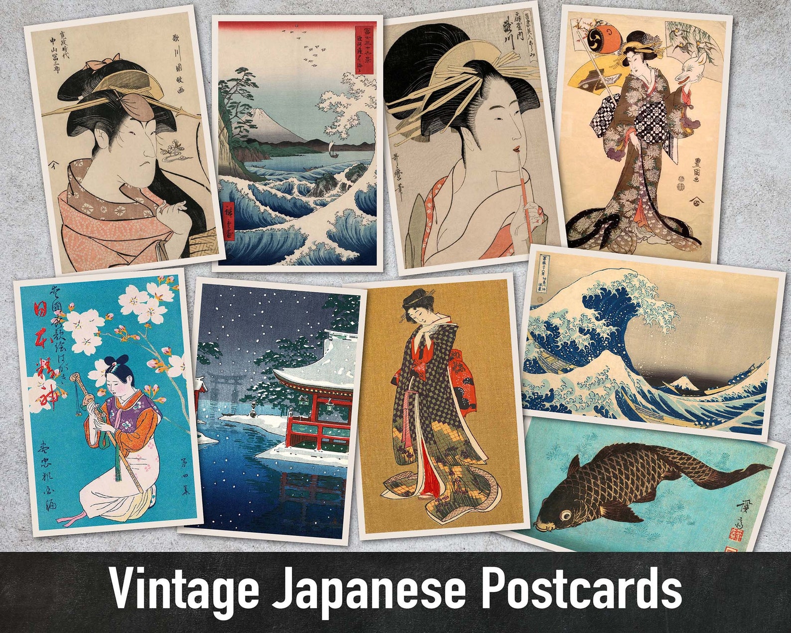 65 Vintage Japanese Postcards, Woodblock Print, Printable Japanese Art ...