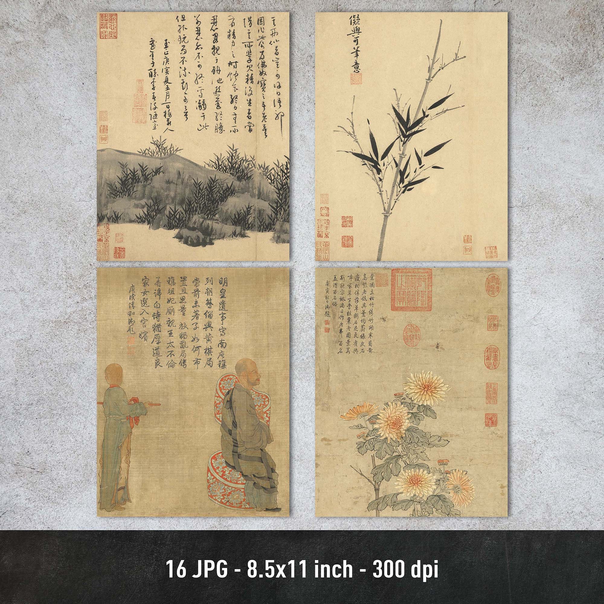 Antique Chinese Papers, Digital Paper, Vol.2, Vintage Illustrations ...