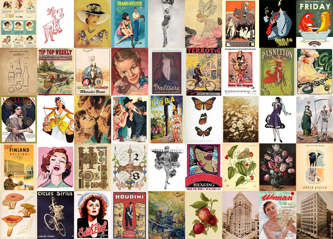 Wall Collage Kit, Mixed Vintage Posters Vol.2, 45 Images of Vintage ...