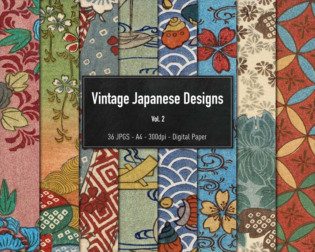Vintage Japanese Designs, Digital Paper, Vol.2, 36 Pages A4, Instant ...