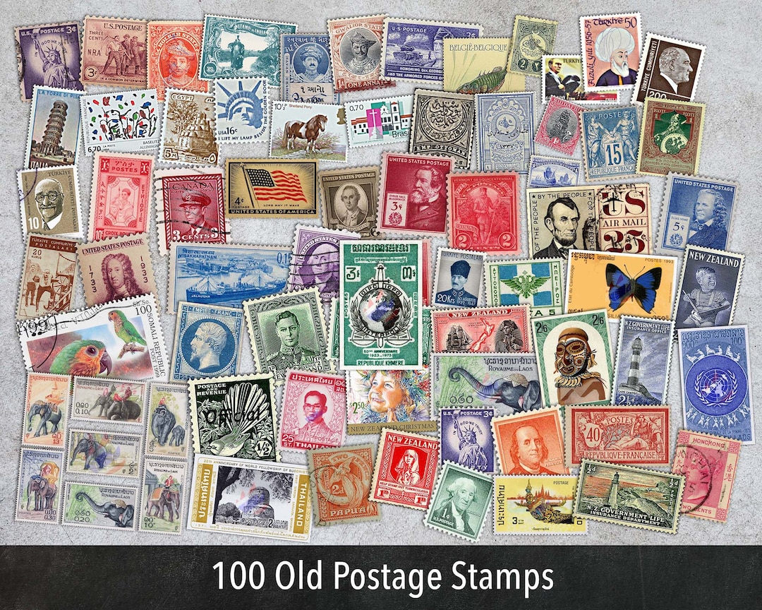 100 Old Postage Stamps, Printable Collage Sheets for Scrapbooking and ...