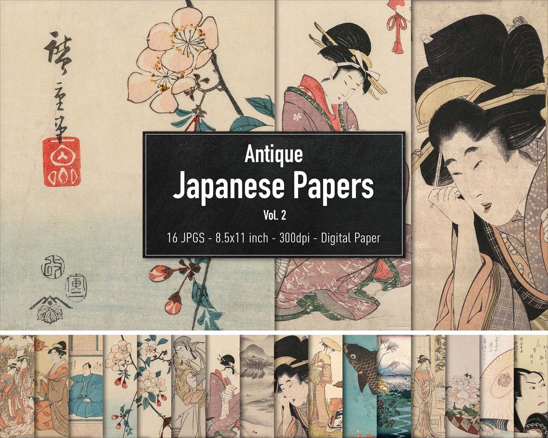 Antique Japanese Papers, Digital Paper, Vol.2, Vintage Woodblock ...