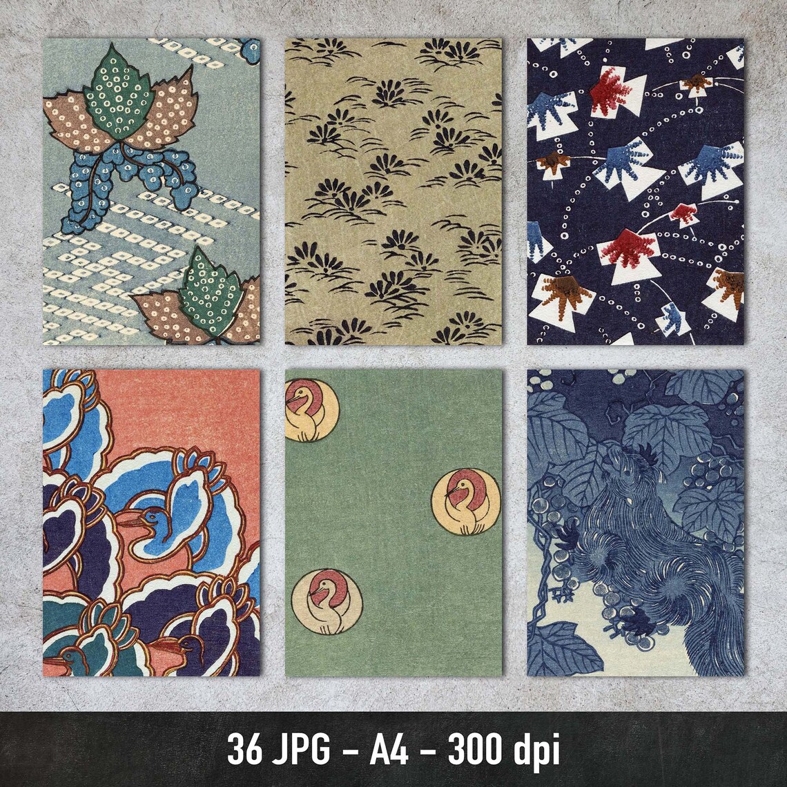 Vintage Japanese Designs, Digital Paper, Vol.3, 36 Pages A4, Instant ...