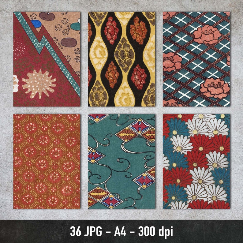 Vintage Japanese Designs, Digital Paper, Vol.3, 36 Pages A4, Instant ...
