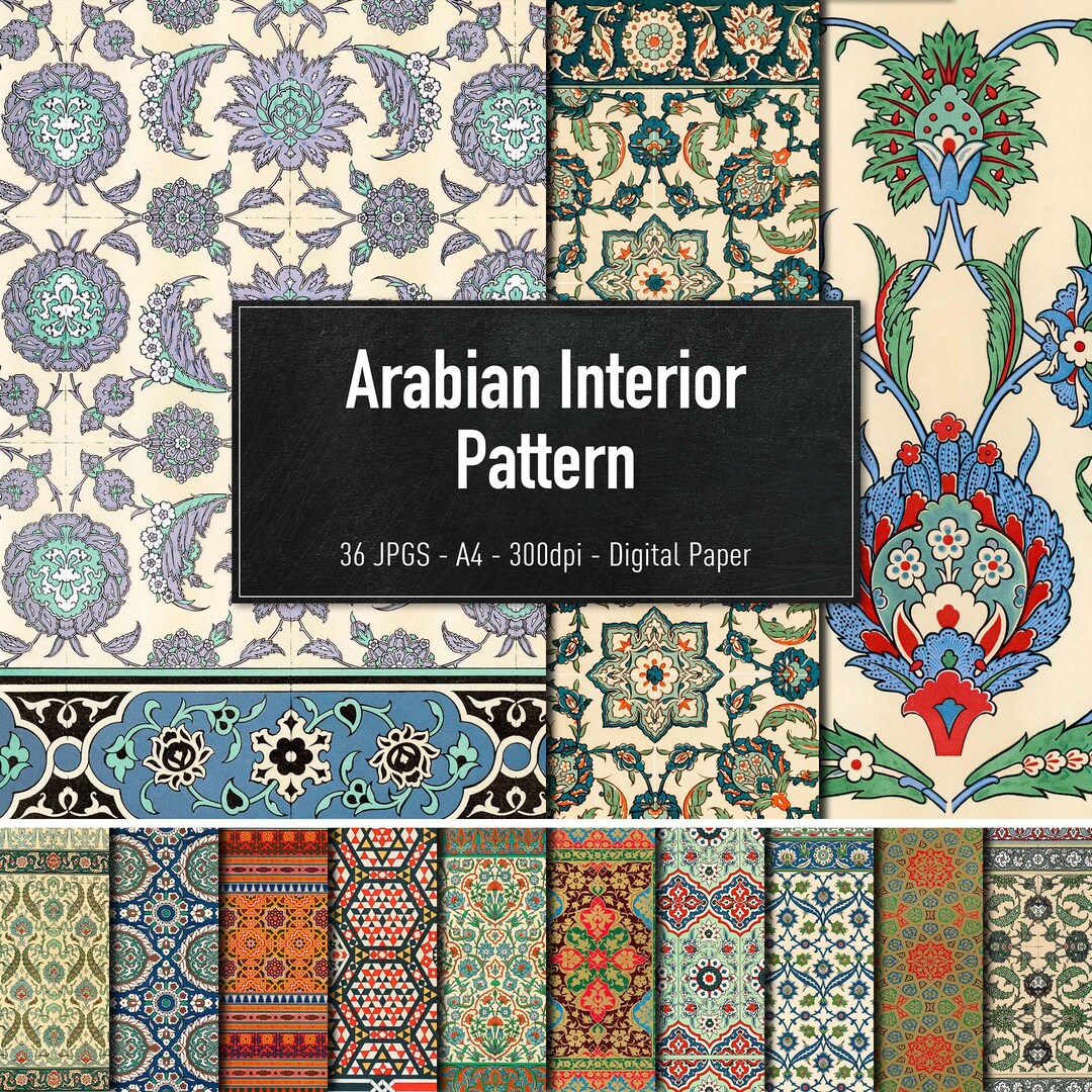 Arabian Interior Patterns, 36 Different Images, Digital Paper, Oriental ...