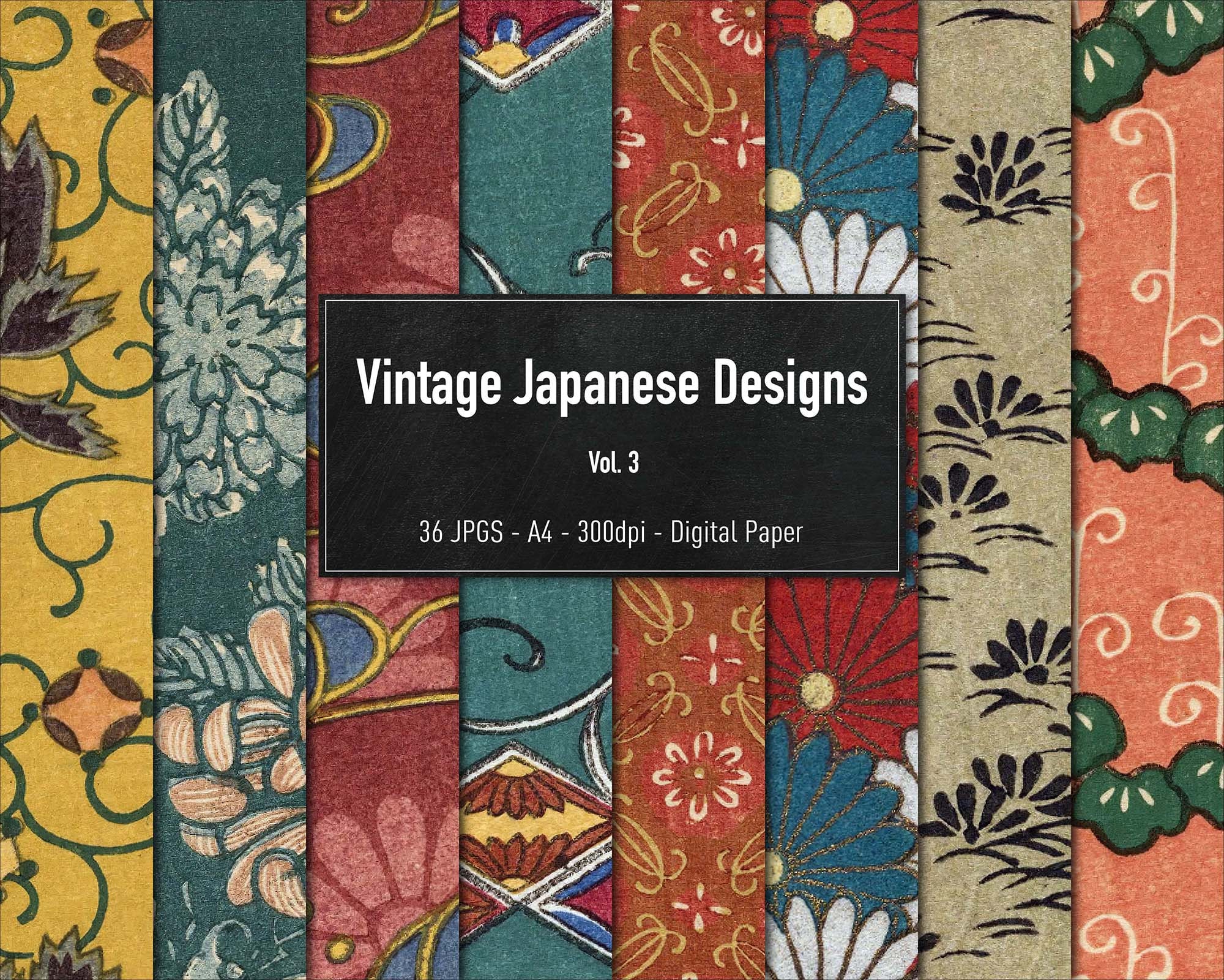 Vintage Japanese Designs, Digital Paper, Vol.3, 36 Pages A4, Instant ...