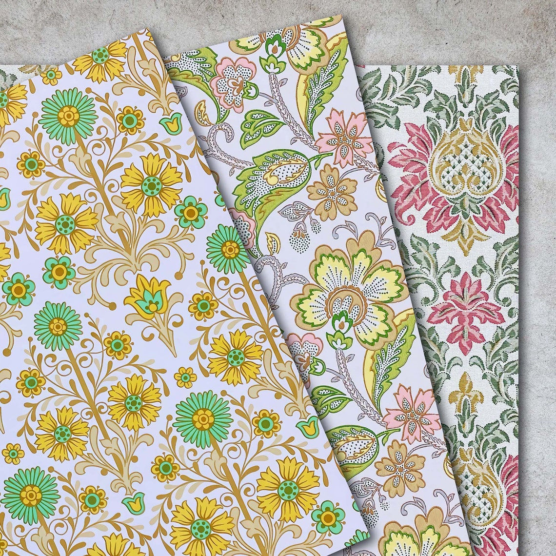 Retro Floral Wallpapers Digital Paper Vol.1 Instant | Etsy