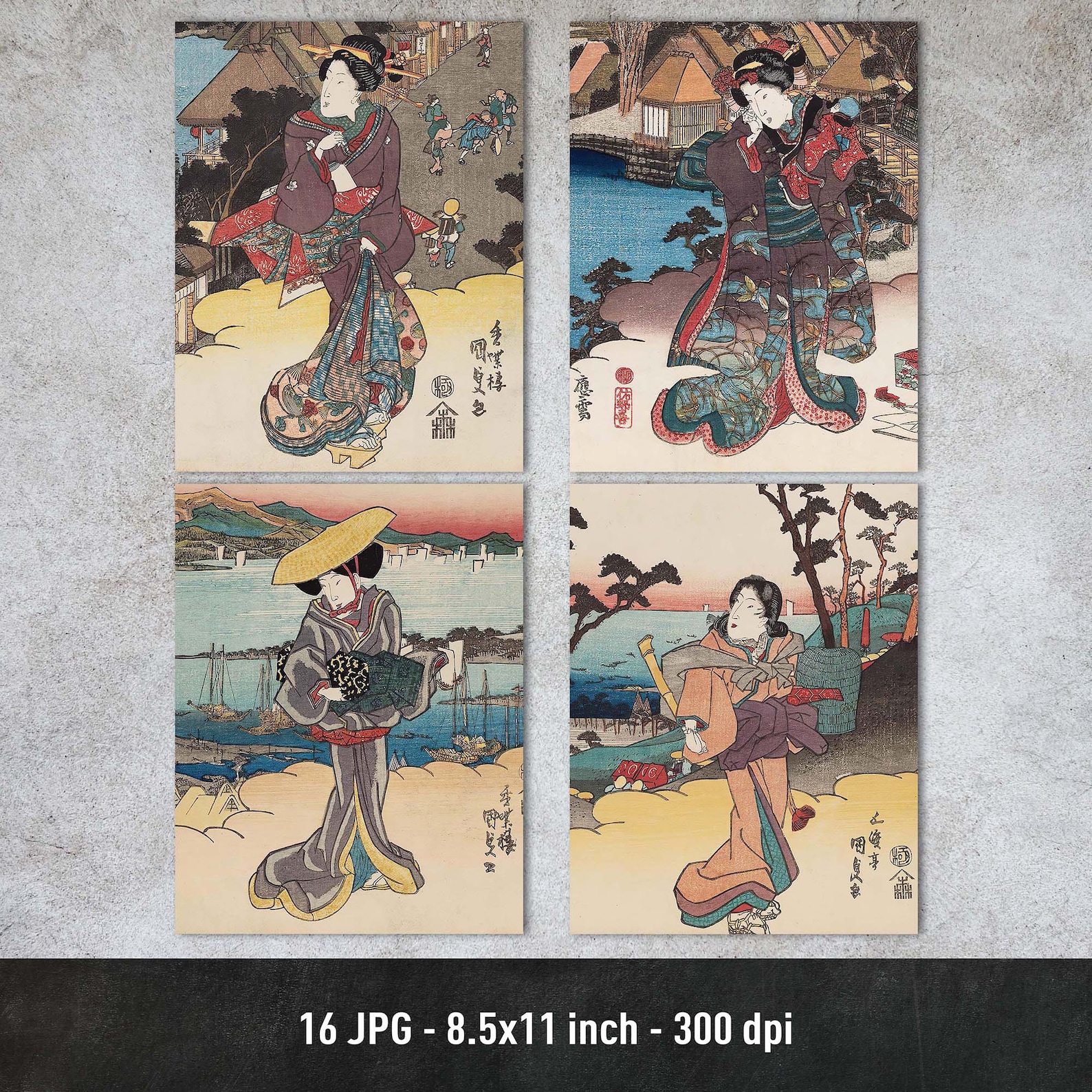 Japanese Geisha Papers Digital Paper Vintage Illustrations - Etsy