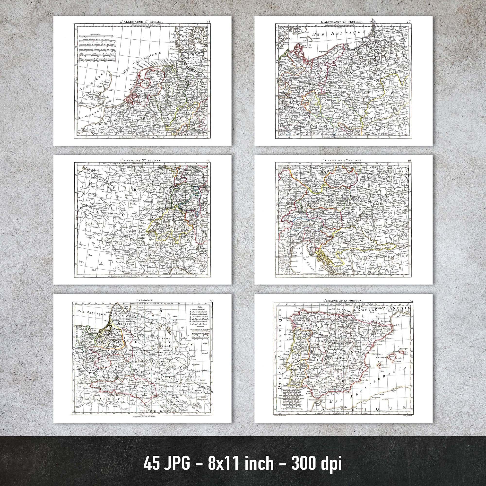 45 Vintage Maps, Printable Illustrations, Digital Paper, Instant ...