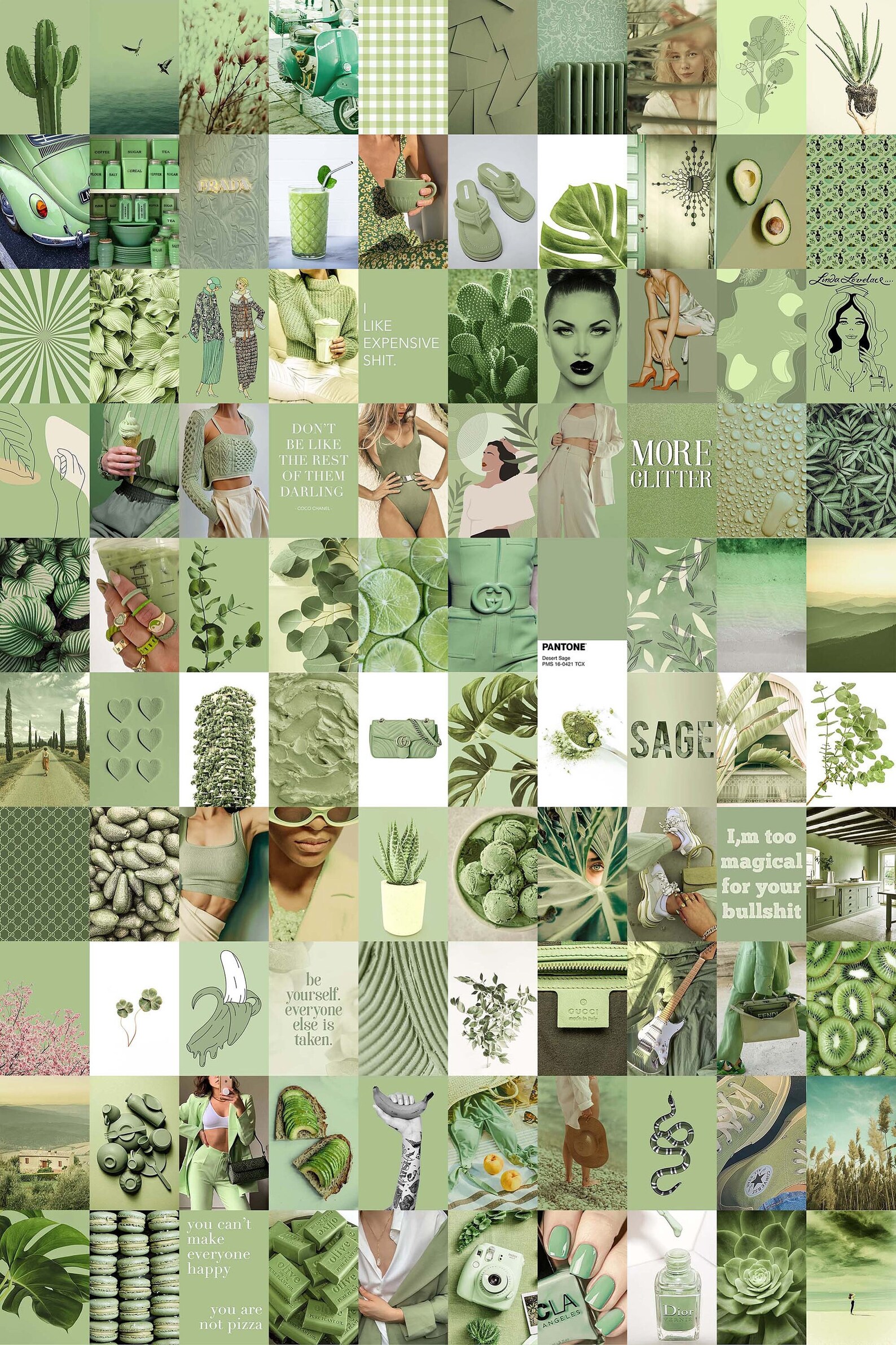 Wall Collage Kit Sage Green 100 Green Aesthetic Images | Etsy
