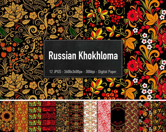 Russian Khokhloma 12 Different Images Digital Paper Instant | Etsy