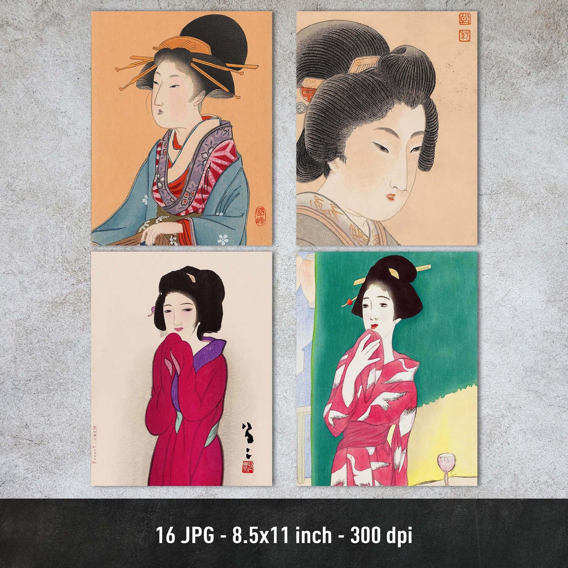 Japanese Geisha Papers Digital Paper Vintage Illustrations - Etsy