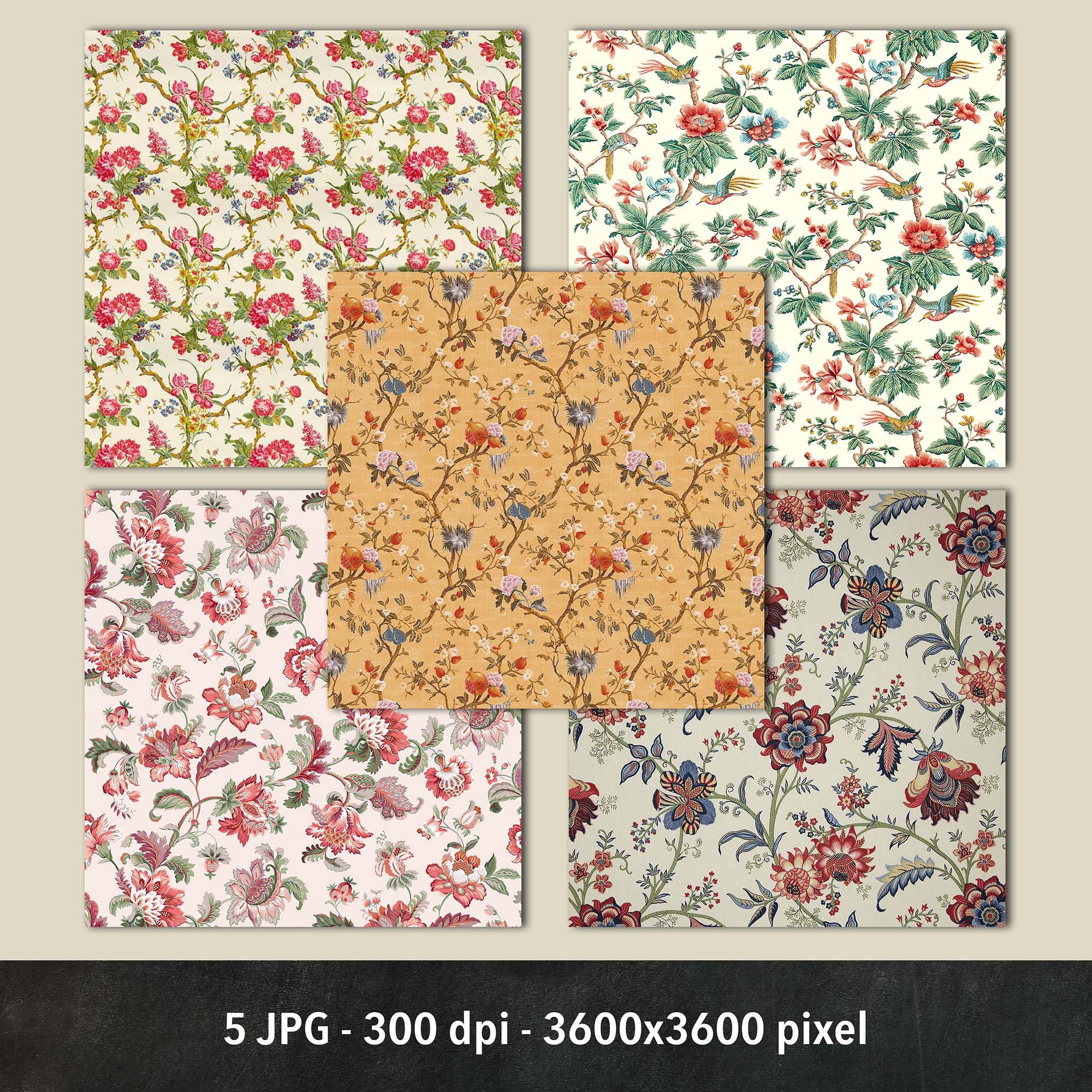 Retro Floral Wallpapers Digital Paper Vol.9 Instant - Etsy
