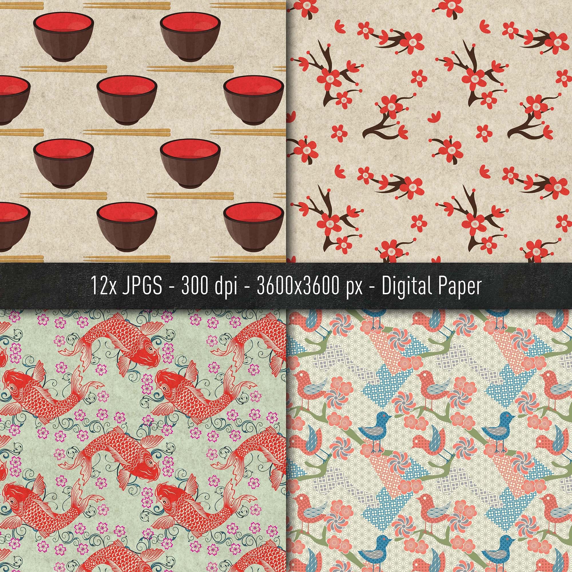 Japanese Paper Vol. 2, 12 Different Images, Digital Paper, Instant ...