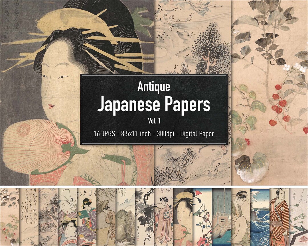 Antique Japanese Papers, Digital Paper, Vol.1, Vintage Woodblock ...
