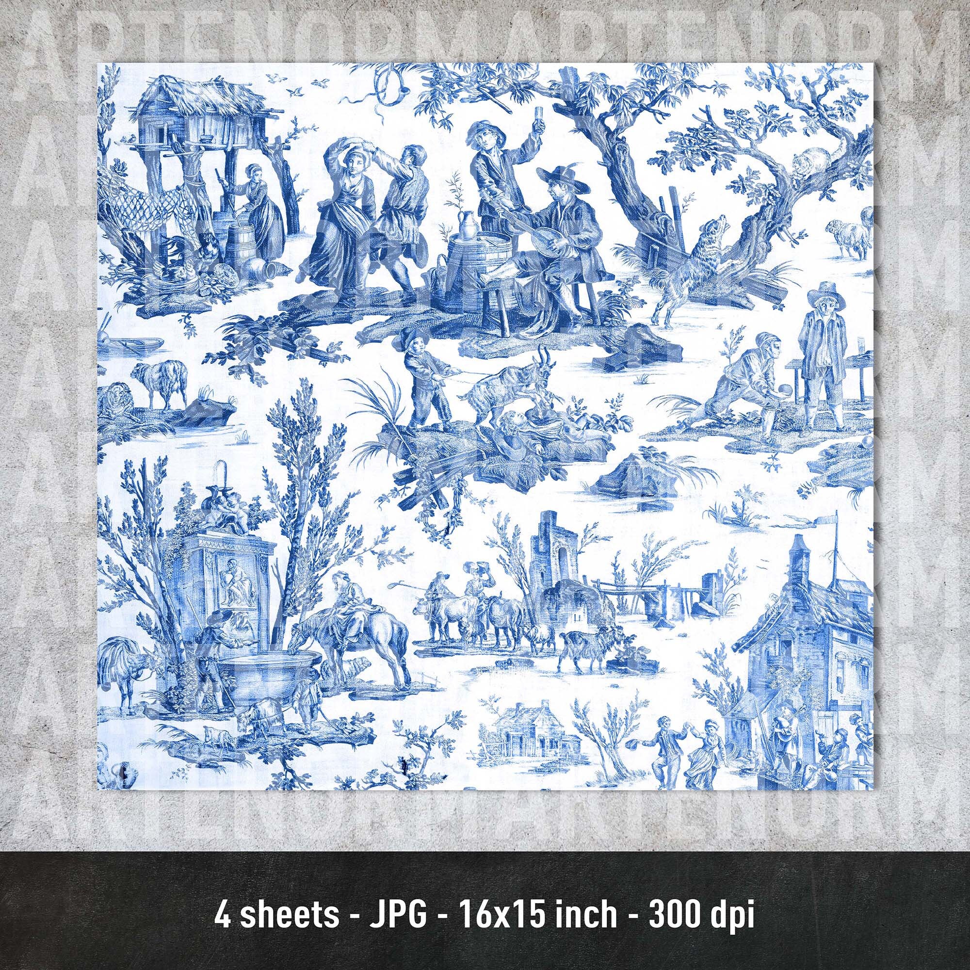 Toile De Jouy French Fabric Design Digital Paper Vol.1 - Etsy