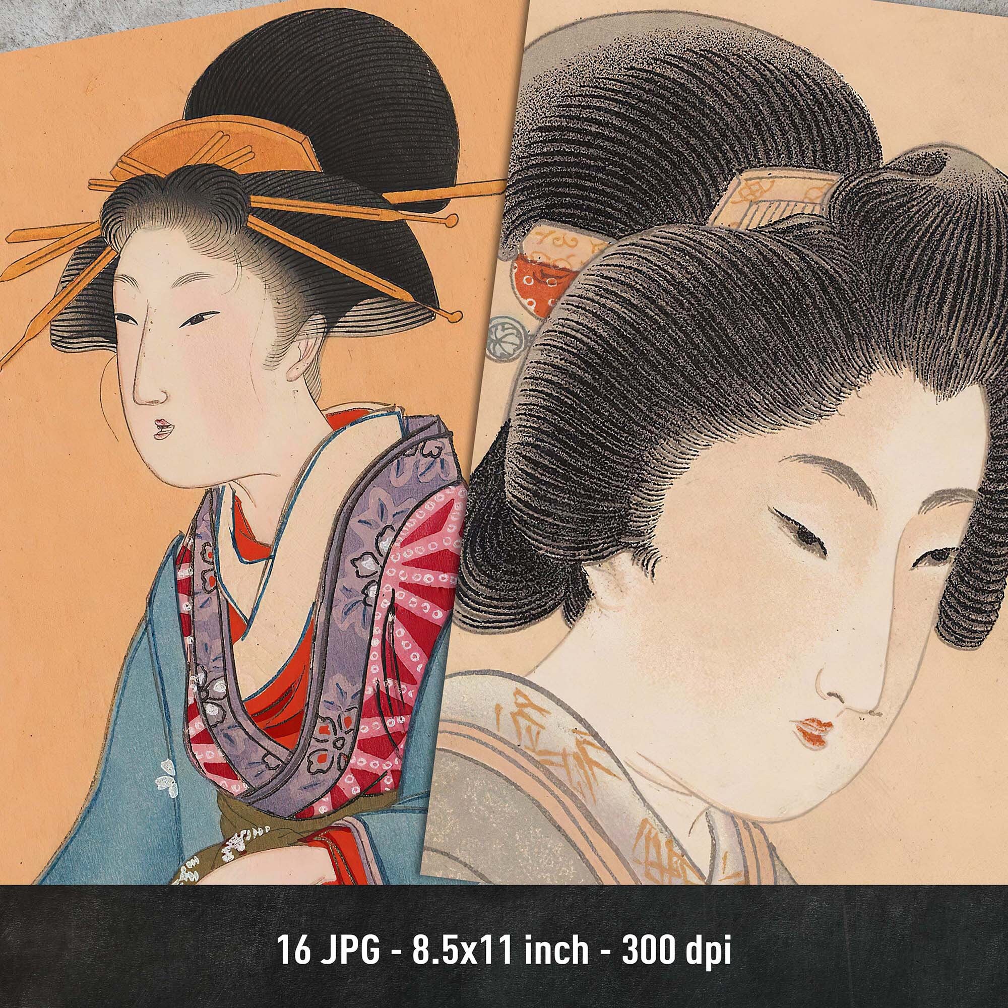 Japanese Geisha Papers Digital Paper Vintage Illustrations - Etsy