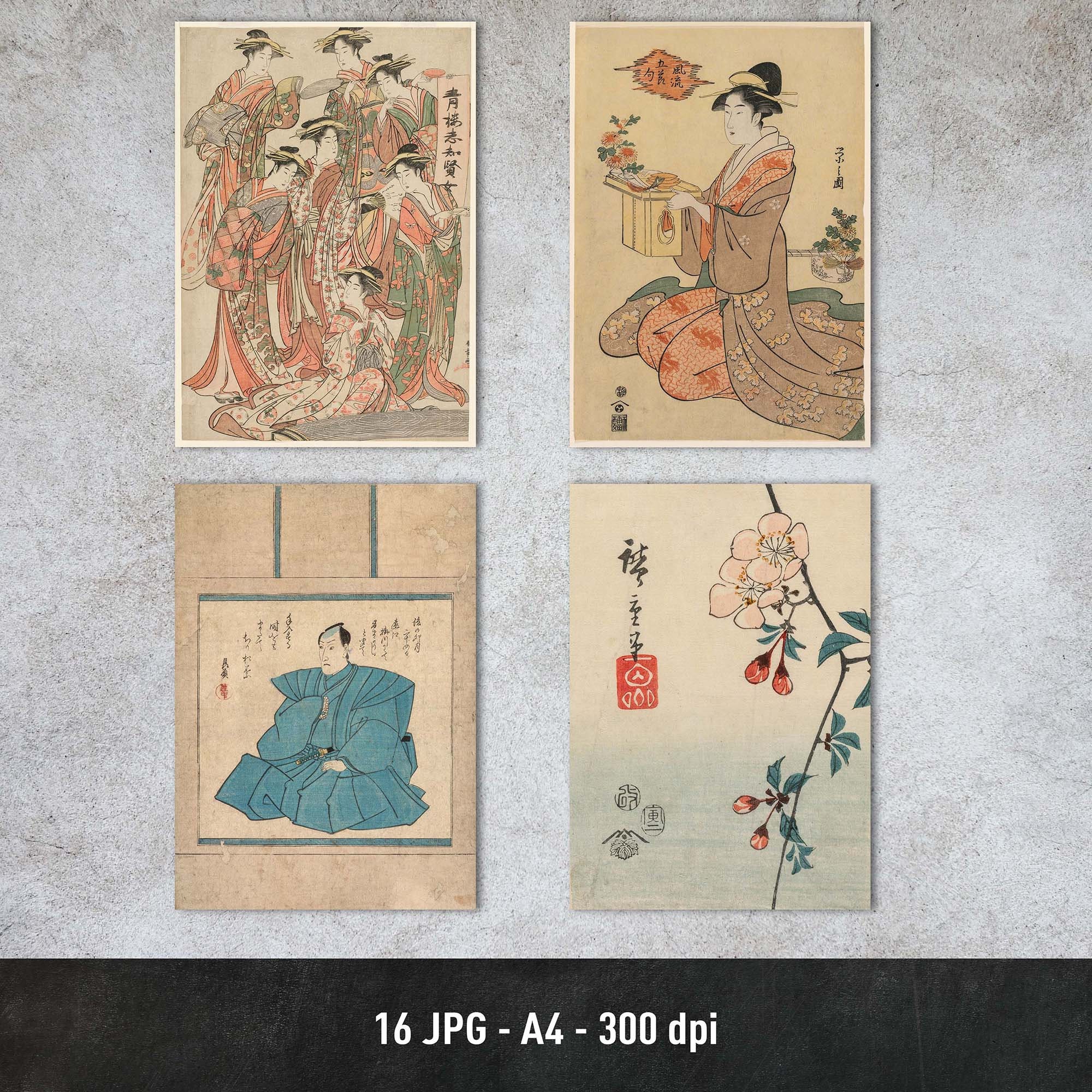 Antique Japanese Papers, Digital Paper, Vol.2, Vintage Woodblock ...