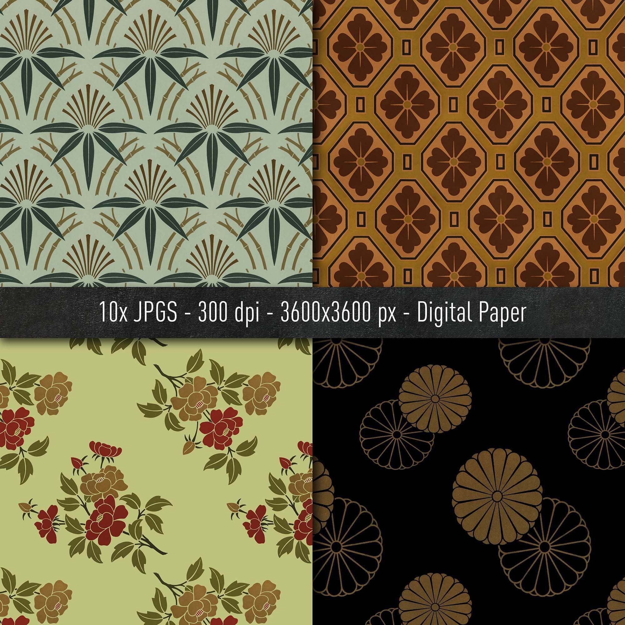 Antique Japanese Patterns, 10 Different Images, Digital Paper, Instant ...