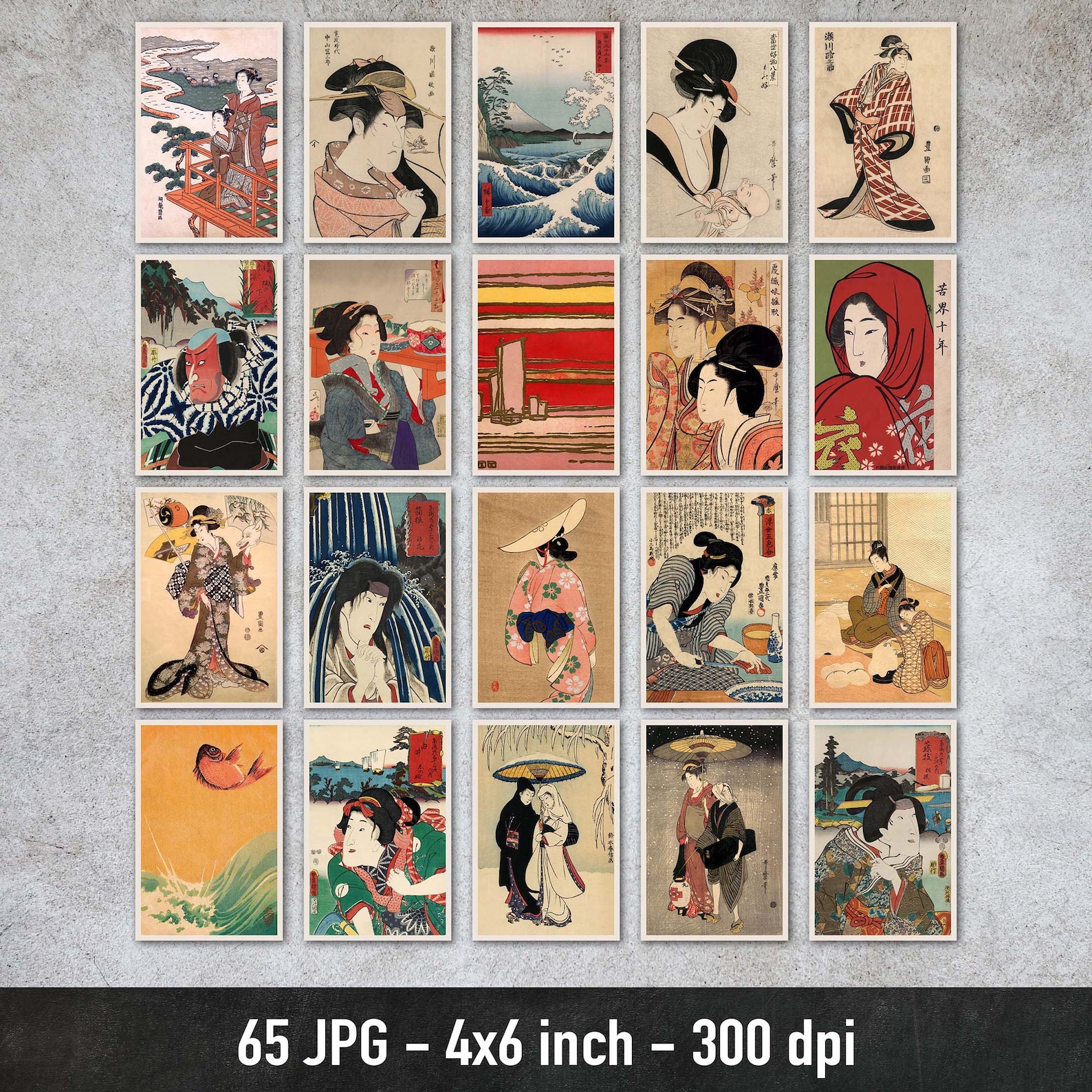 65 Vintage Japanese Postcards, Woodblock Print, Printable Japanese Art ...