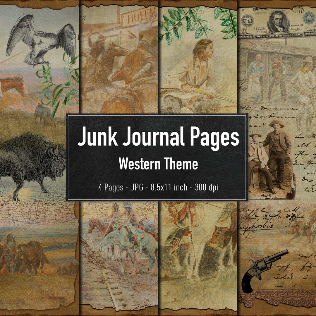 Junk Journal Pages, Western Theme, Vintage Digital Collage Sheets for ...