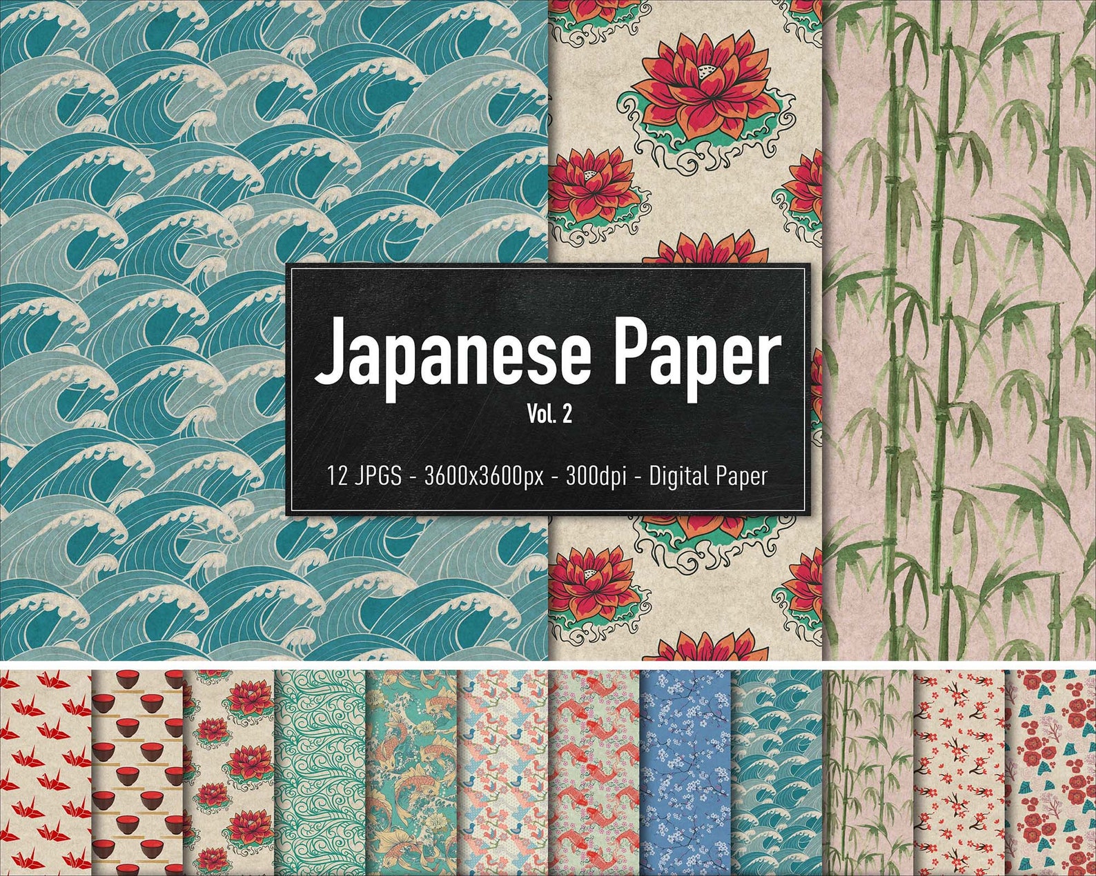 Japanese Paper Vol. 2 12 Different Images Digital Paper | Etsy