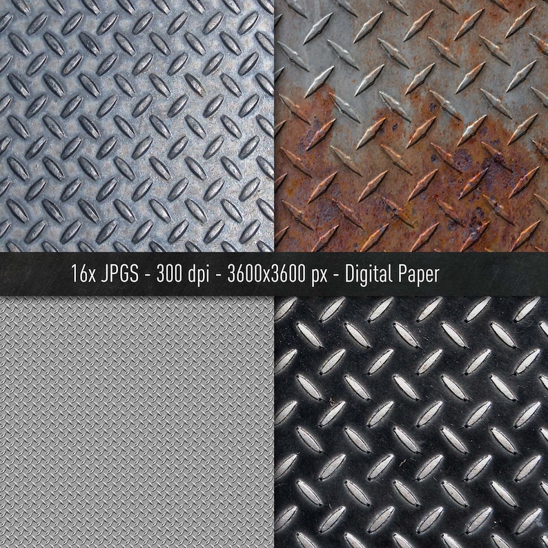 Diamond Checker Plate, 16 Different Images, Digital Paper, Instant ...