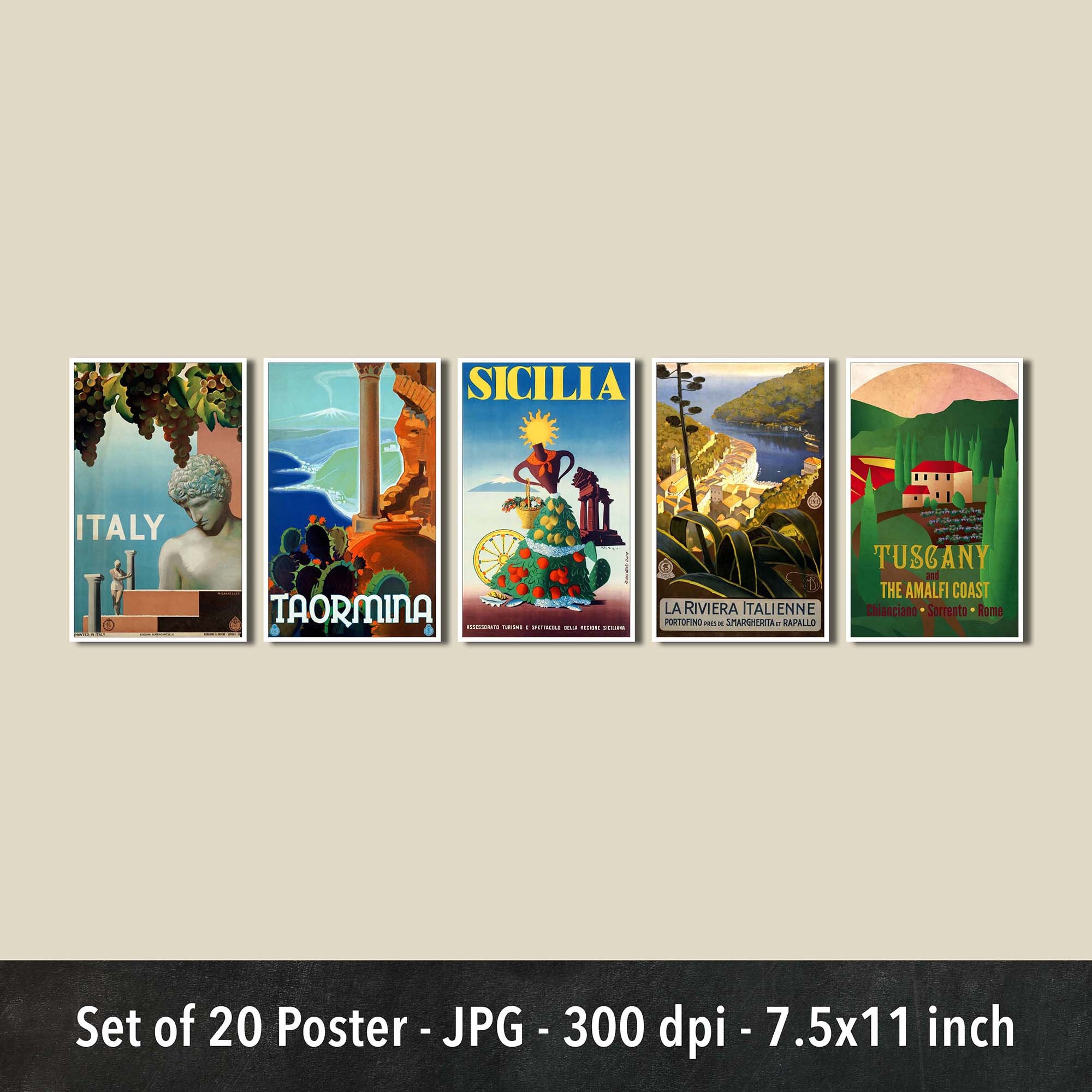 Vintage Italian Travel Poster Set of 20 Hi-res Jpgs - Etsy