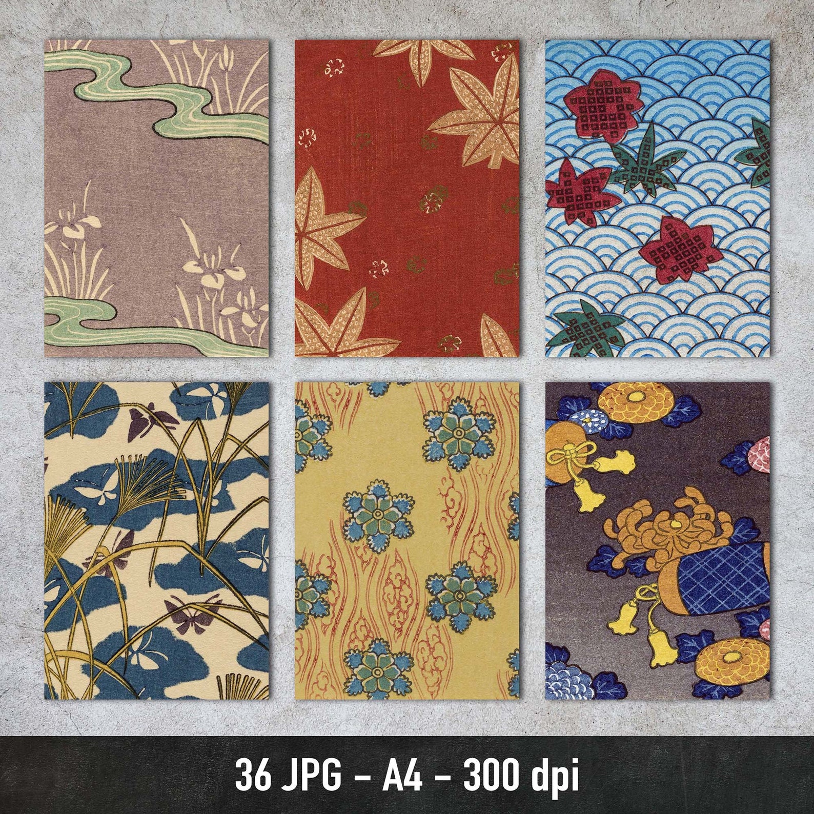Vintage Japanese Designs, Digital Paper, Vol.1, 36 Pages A4, Instant ...