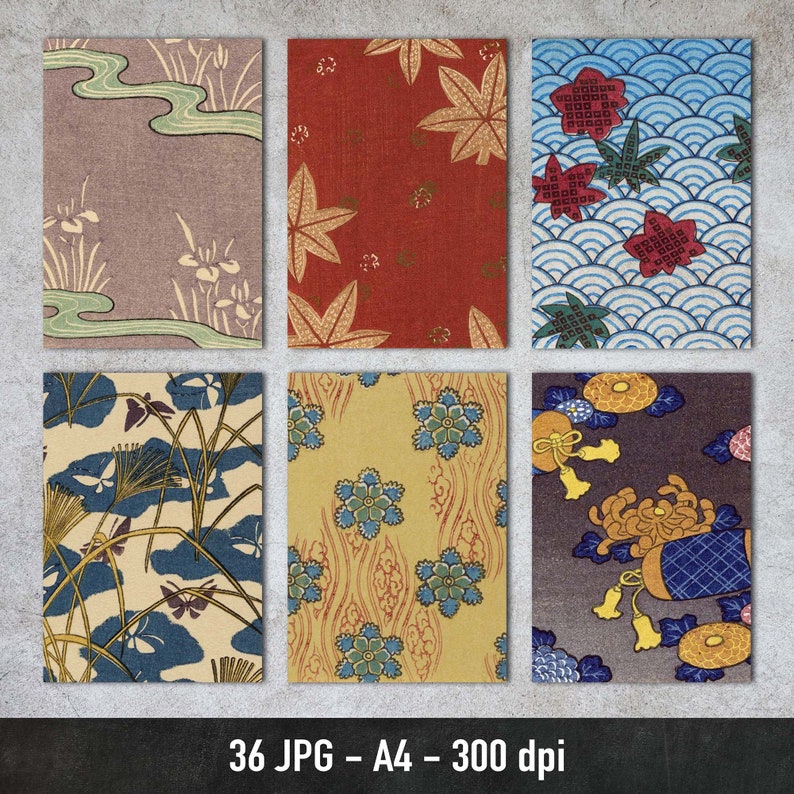 Vintage Japanese Designs, Digital Paper, Vol.1, 36 Pages A4, Instant ...