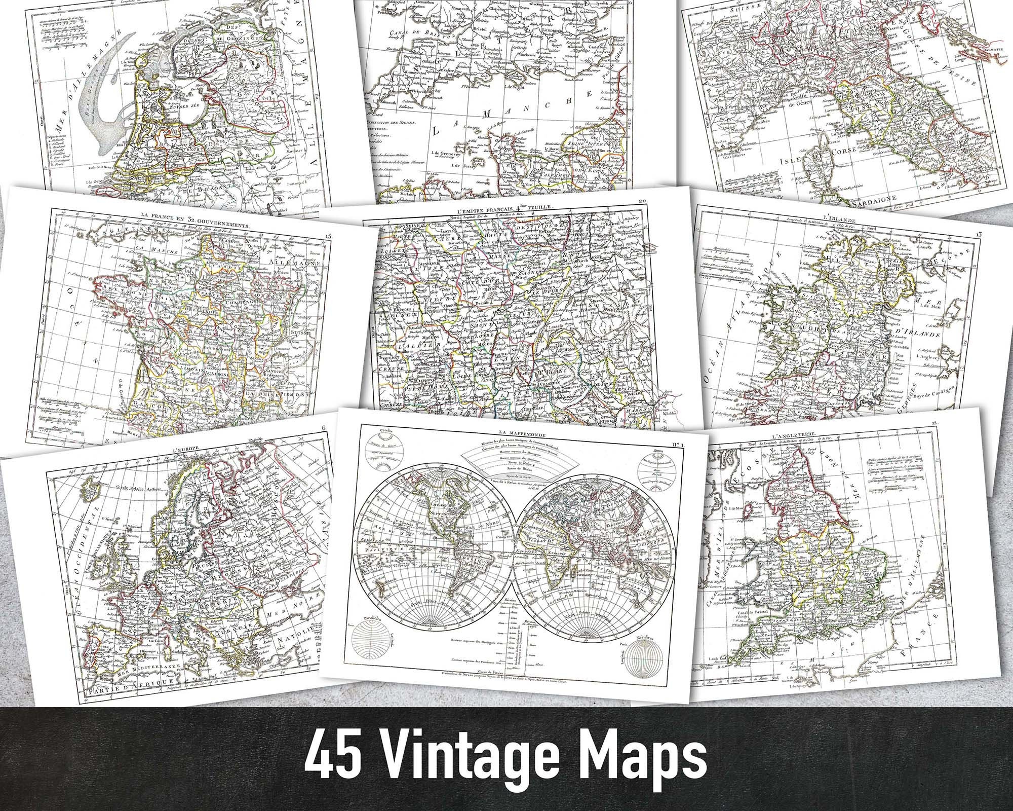 45 Vintage Maps Printable Illustrations Digital Paper | Etsy
