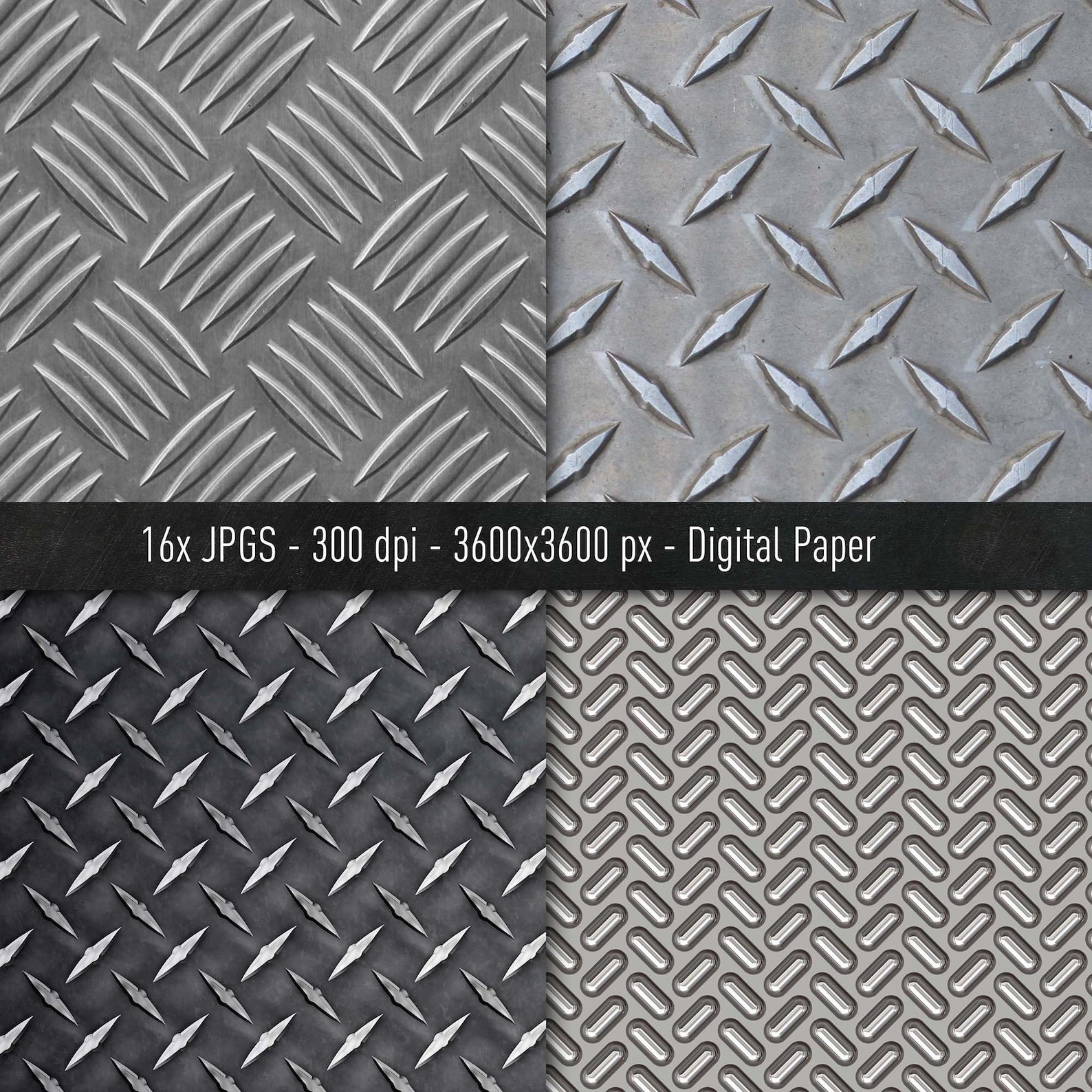 Diamond Checker Plate, 16 Different Images, Digital Paper, Instant ...
