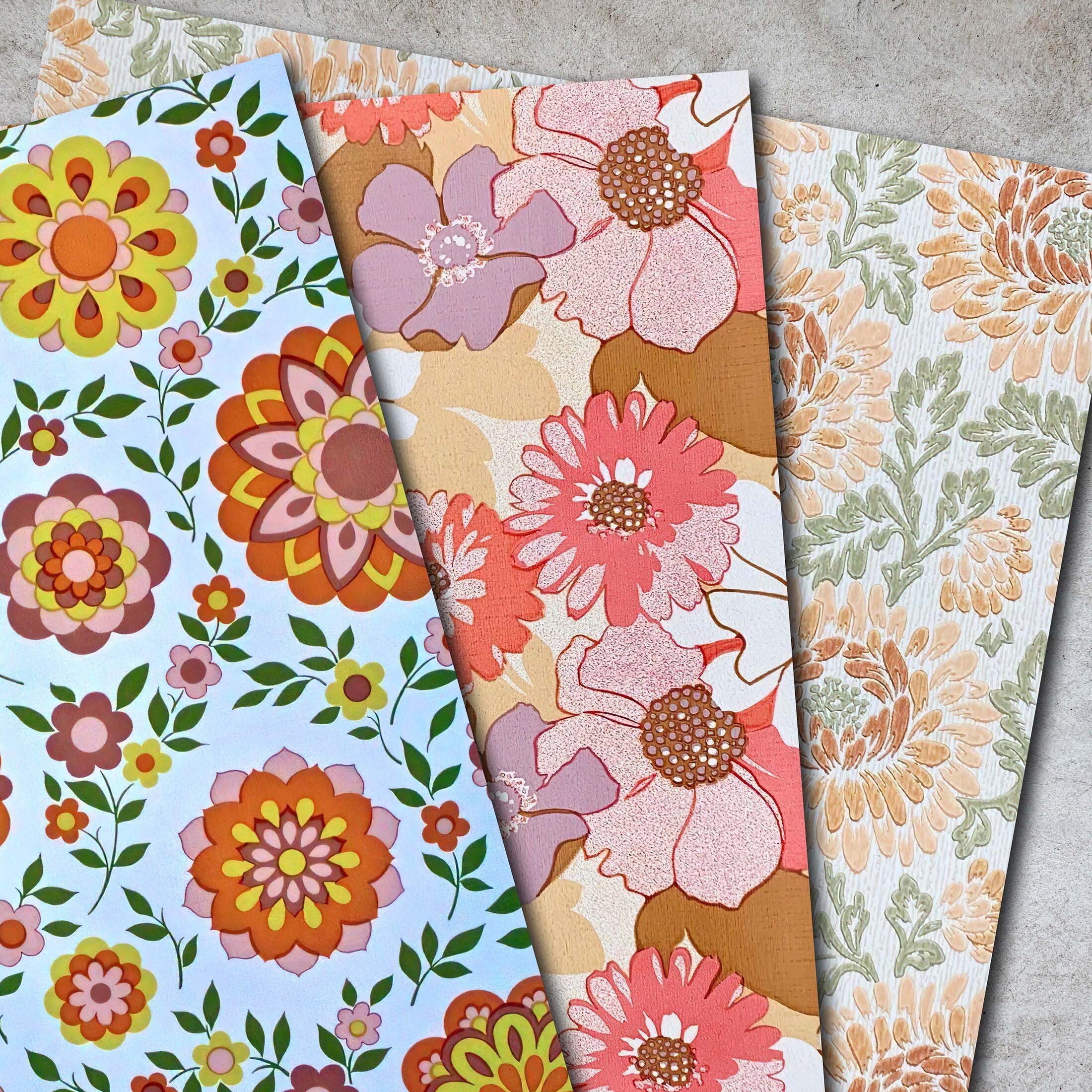 Retro Floral Wallpapers, Digital Paper, Vol.6, Instant Download - Etsy